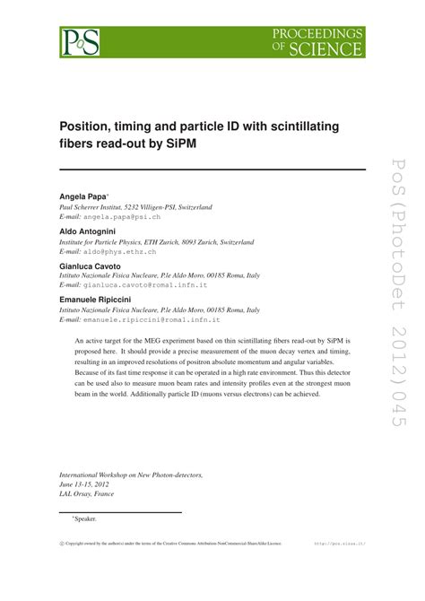 Pdf Position Timing And Particle Id With Scintillating Fibers Read Out By Sipm