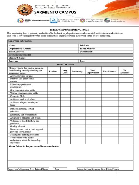 Internship Monitoring Form 2 Pdf Cognition