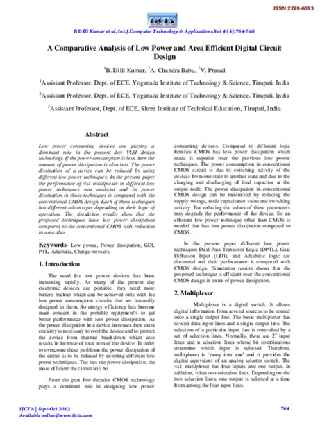pdf a comparative analysis of low power and area efficient digital