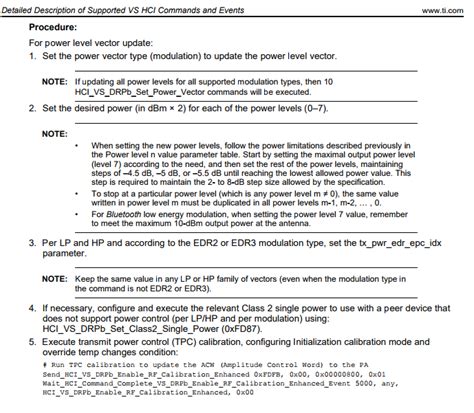 WL1835MOD Adjustment Of BT BLE TX Power For Regulatory Limit Compliance Following Testing Wi