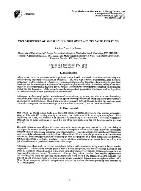 Pdf Microstructure Of Amorphous Indium Oxide And Tin Oxide Thin Films