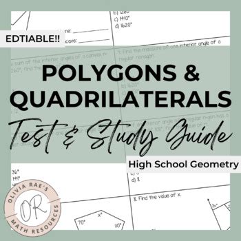 Polygons And Quadrilaterals Test And Study Guide Editable By Olivia Rae