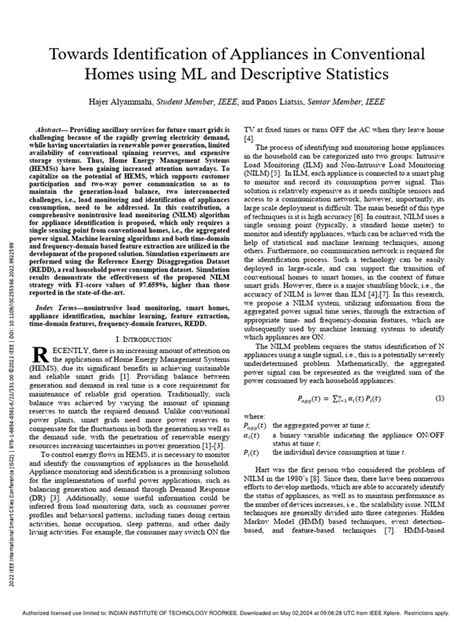 Towards Identification Of Appliances In Conventional Homes Using Ml And Descriptive Statistics