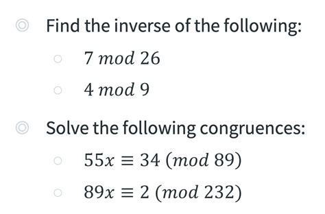 Solved Solve Linear Congruence Show Full Solution Find The