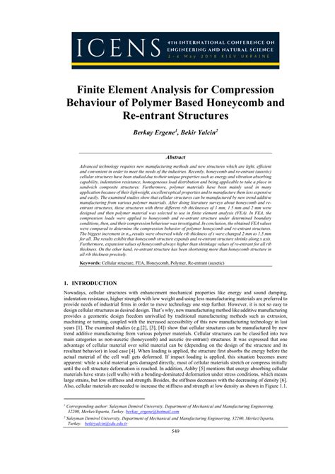 Pdf Finite Element Analysis For Compression Behaviour Of Polymer Based Honeycomb And Re