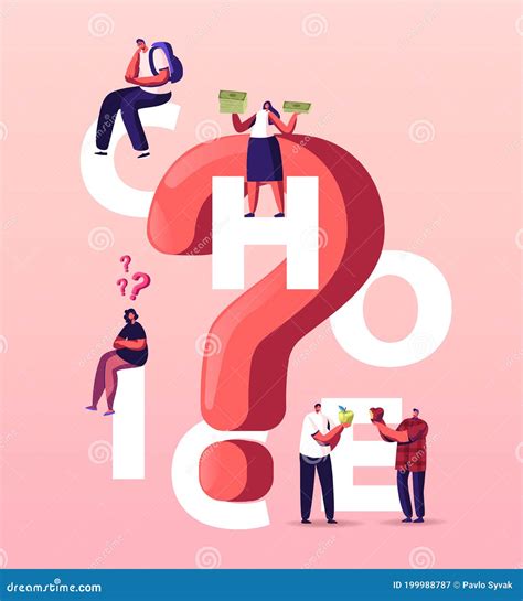 people making choice concept tiny characters thinking under huge