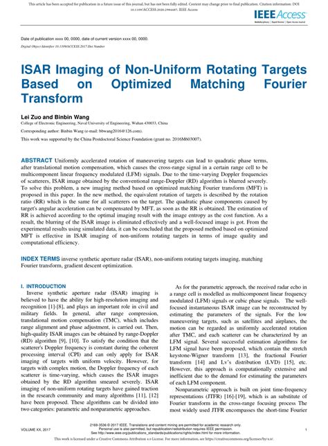 Pdf Isar Imaging Of Non Uniform Rotating Targets Based On Optimized Matching Fourier Transform