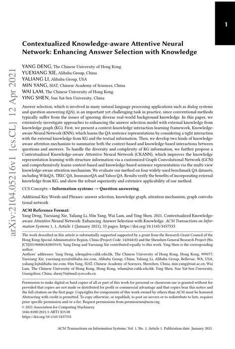 Pdf Contextualized Knowledge Aware Attentive Neural Network Enhancing Answer Selection With