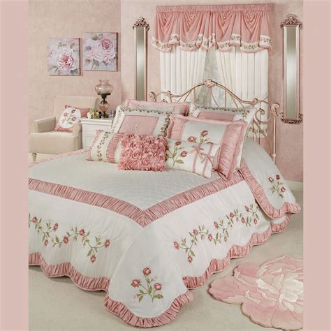 Blush Rose Embroidered Floral Oversized Bedspread Luxury Bedding
