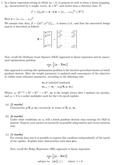 1 In A Linear Regression Setting In Which Wo 0 In