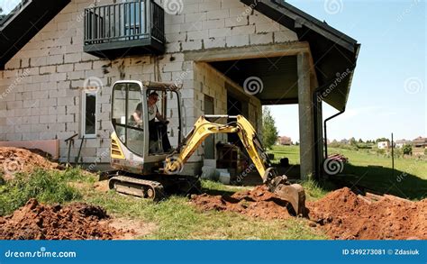Minsk Belarus 24 May 2024 Mini Excavator Digs A Trench In Soil An