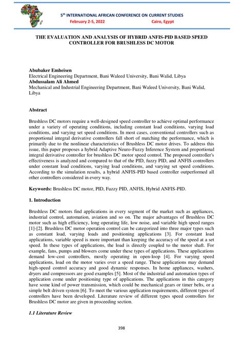 Pdf The Evaluation And Analysis Of Hybrid Anfis Pid Based Speed Controller For Brushless Dc Motor