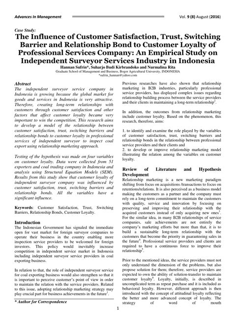 Pdf The Influence Of Customer Satisfaction Trust Switching Barrier And Relationship Bond To