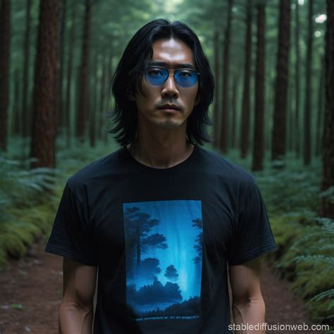 Handsome Japanese Man In Forest Night Scene Stable Diffusion Online