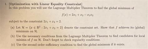 Solved [optimization With Linear Equality Constraint] In