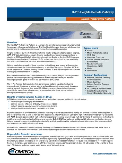 Comtech Efdata H Pro Heights Remote Gateway Datasheet Pdf Quality Of Service Computer Network