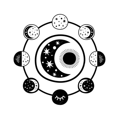 Premium Vector Moon Phase Logo Boho Moon Symbol Black Moon Cycle Full