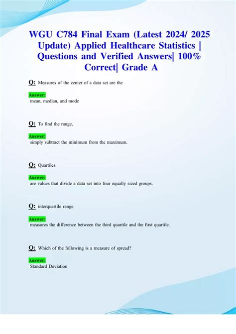 Wgu C784 Final Exam Latest 2024 2025 Update Applied Healthcare Statistics Questions And