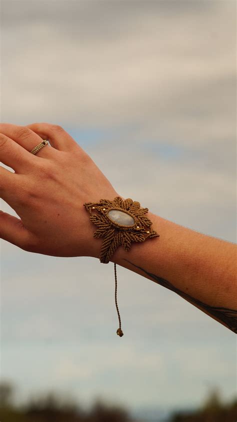 Moonstone Forest Bracletwristarmanklenatural Gemstonemicromacrame