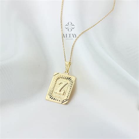 14k Gold Initial Necklace Gold Letter Necklace Square Block Letter