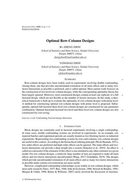 PDF Optimal Row Column Designs