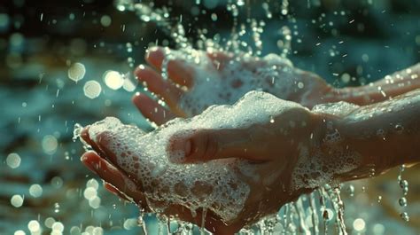 Premium Photo Hands Being Cleansed With Soap And Water With Emphasis