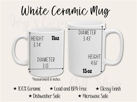 White Ceramic Mug Size Chart For 11oz And 15 Oz Mugs Coffee Mug Size