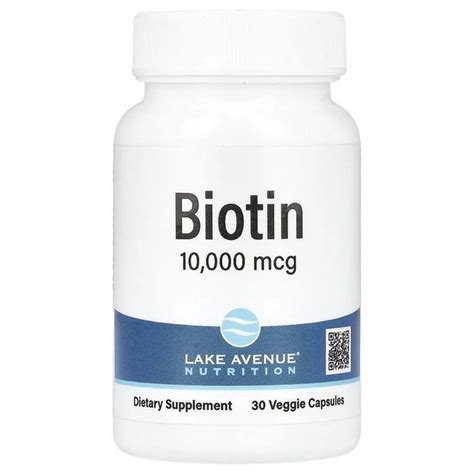 Характеристики Lake Avenue Nutrition, Биотин, 10 000 мкг, 30 ...