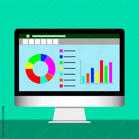 Vector Illustration Of Data Analytics On Computer Screen Analytical Dashboard Concept