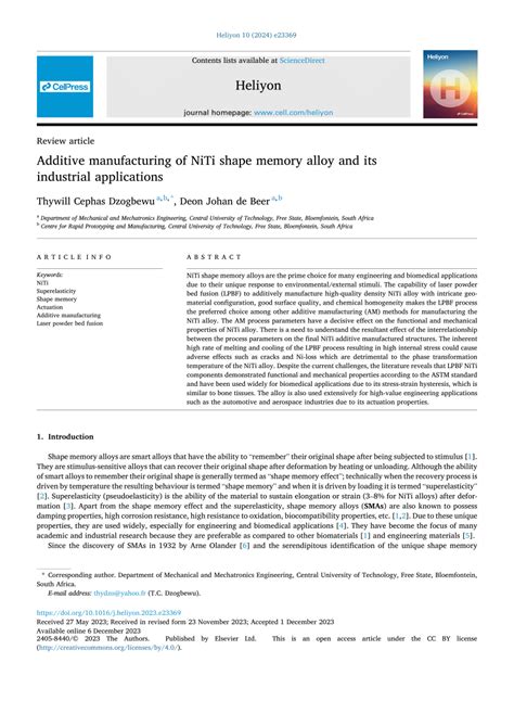 Pdf Additive Manufacturing Of Niti Shape Memory Alloy And Its