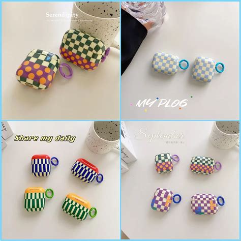 애플 에어팟 1 2 용 패션 그리드 패턴 이어폰 케이스 헤드셋 충전 박스 에어팟 프로 귀여운 헤드폰 케이스이어폰 액세서리 Aliexpress