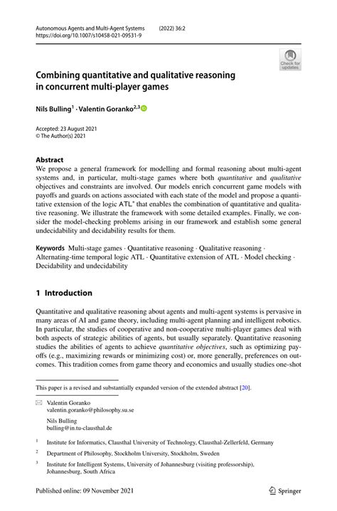Pdf Combining Quantitative And Qualitative Reasoning In Concurrent Multi Player Games