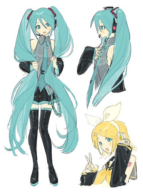 Hatsune Miku And Kagamine Rin Vocaloid Drawn By Mota Motaberrie Danbooru
