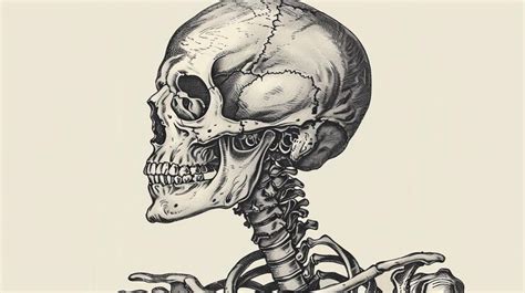 Premium Photo An Illustration Of A Human Skull And Partial Vertebral Column In Profile