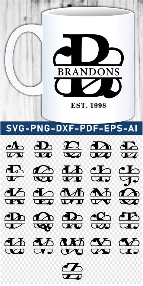 Ornate Monogram Split Alphabet Letters Svg Monogram Fonts