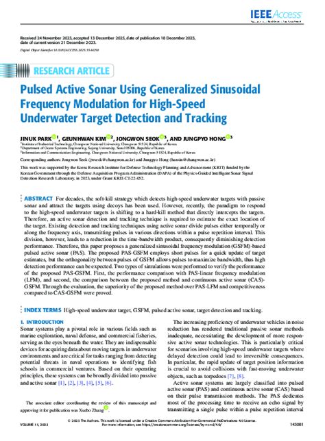 Pdf Pulsed Active Sonar Using Generalized Sinusoidal Frequency Modulation For High Speed