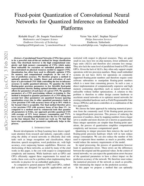 Pdf Fixed Point Quantization Of Convolutional Neural Networks For