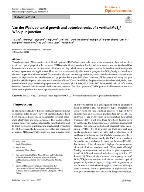 Pdf Van Der Waals Epitaxial Growth And Optoelectronics Of A Vertical Mos2wse2 Pn Junction