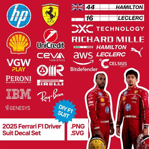 Ferrari 2025 Formula 1 Sponsor Logo Decals For Ferarri Racer Suit Svg