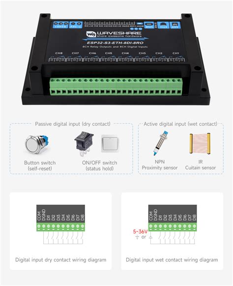 Bộ Io Công Nghiệp 8 Ch Esp32 S3 Wifi Rs485 8 Di 8 Do Relay