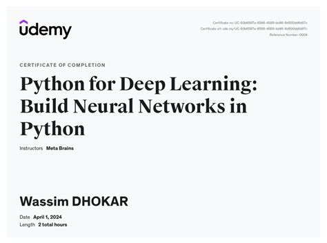 Finished Python For Deep Learning Build Neural Networks On Udemy Wassim Dhokar Posted On