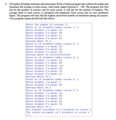 Solved Marks Finding Minimum And Maximum Write A Chegg
