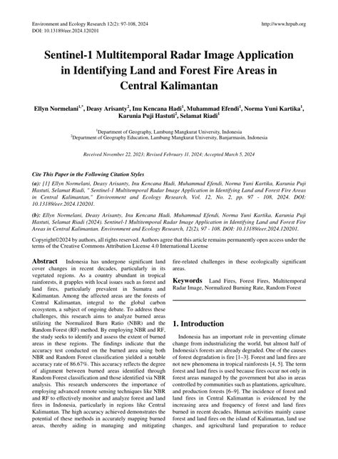Pdf Sentinel 1 Multitemporal Radar Image Application In Identifying Land And Forest Fire Areas