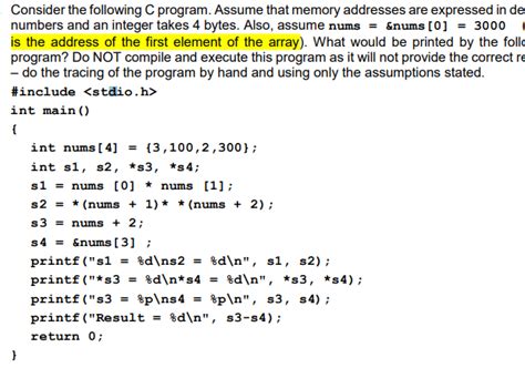 Solved Consider The Following C Program Assume That Memory