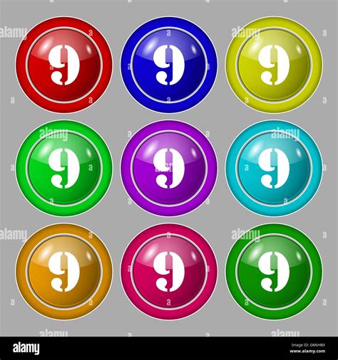 Number Nine Icon Sign Symbol On Nine Round Colourful Buttons Vector
