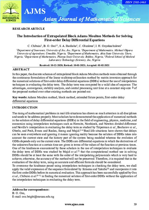 pdf the introduction of extrapolated block adams moulton methods for