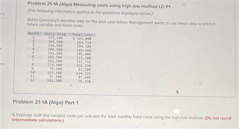 Solved 12 Problem 21 1A Algo Measuring Costs Using Chegg Com