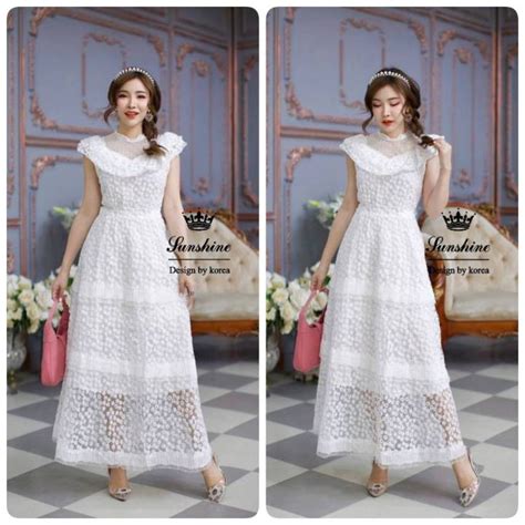 Mอก34 Xlอก38 ลูกไม้ขาวแบบเจ้าหญิงสวยมาก ส่งฟรี เดรสงานป้าย Lady