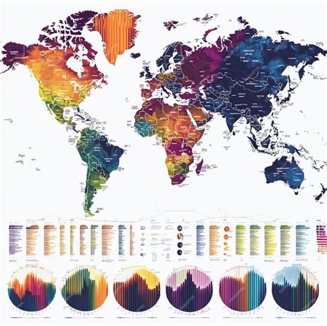 A World Map Visualization Showing Global Data Trends With Colorcoded Regions Premium Ai