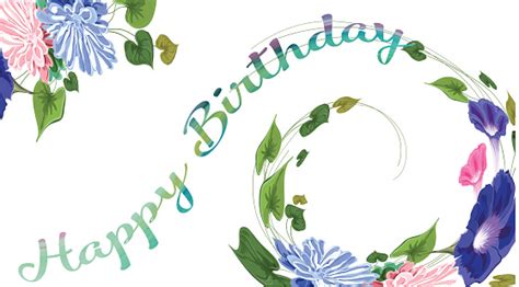 벡터애 스 터와 곱슬 메 잎 줄기 및 비문 텍스트행복 한 생일수채화 얼룩에 섬세 한 꽃의 나선형 그린 0명에 대한 스톡 벡터 아트 및 기타 이미지 Istock